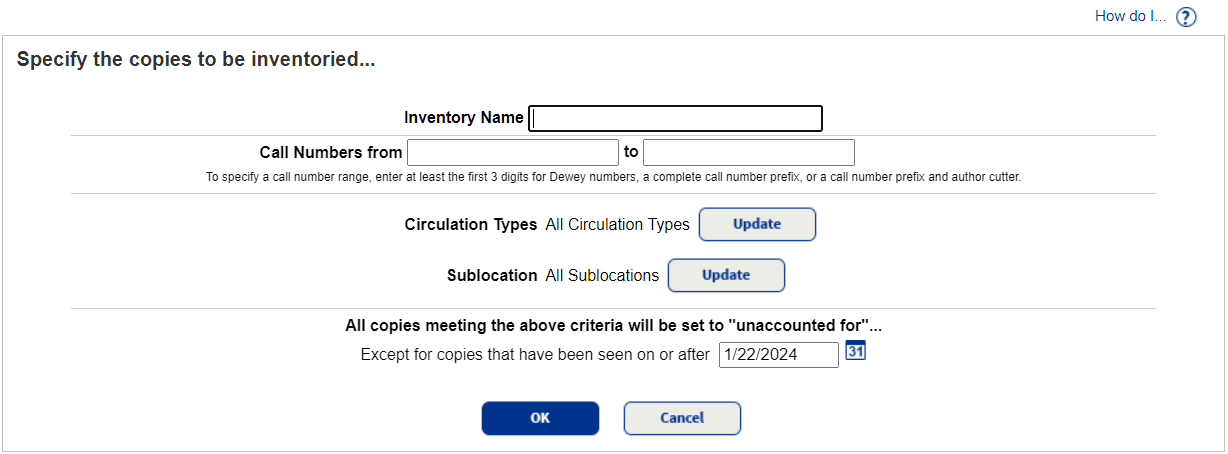 Start an inventory (Library Manager)