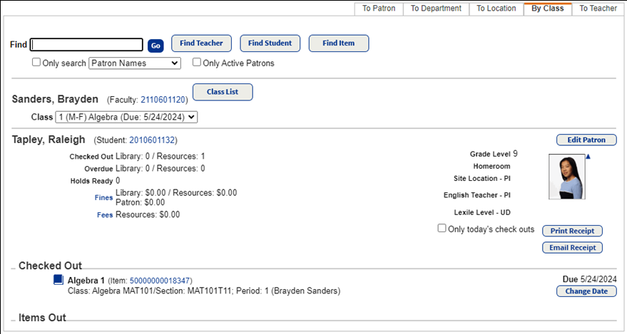 Check out items by class